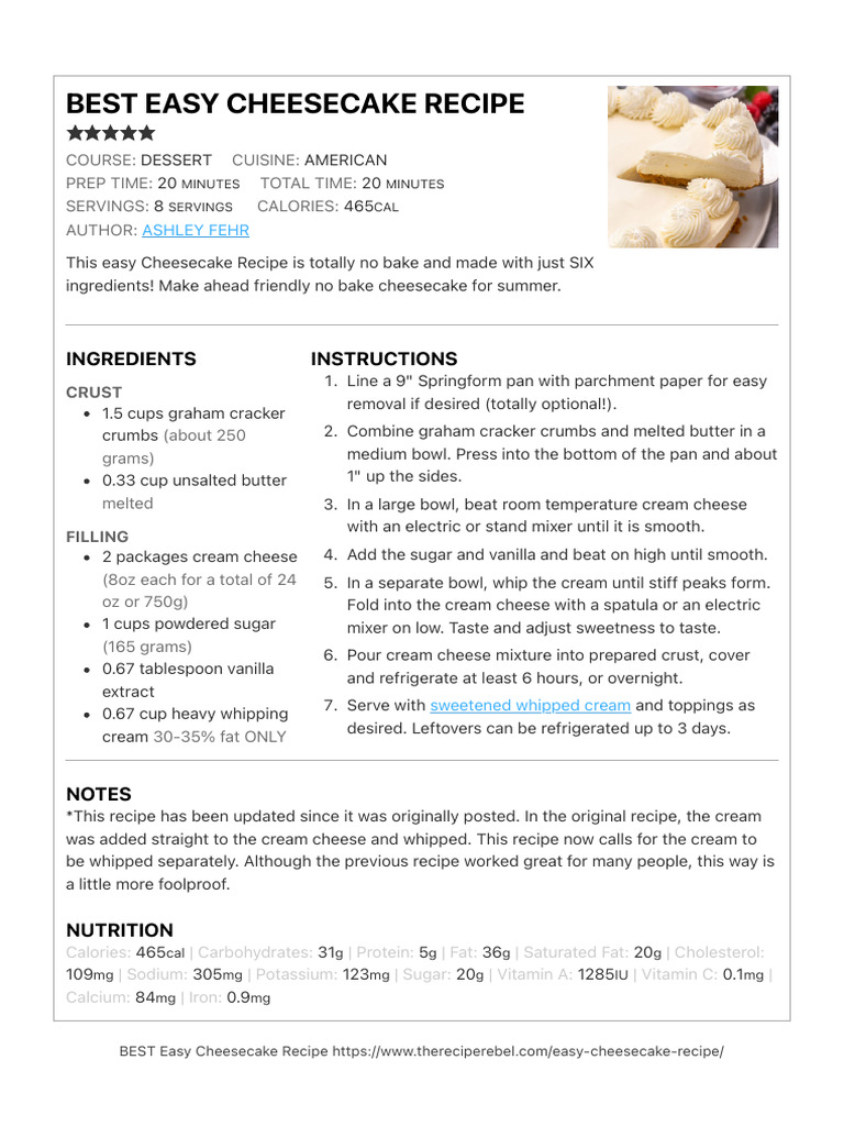 BEST Easy Cheesecake Recipe - The Recipe Rebel | PDF