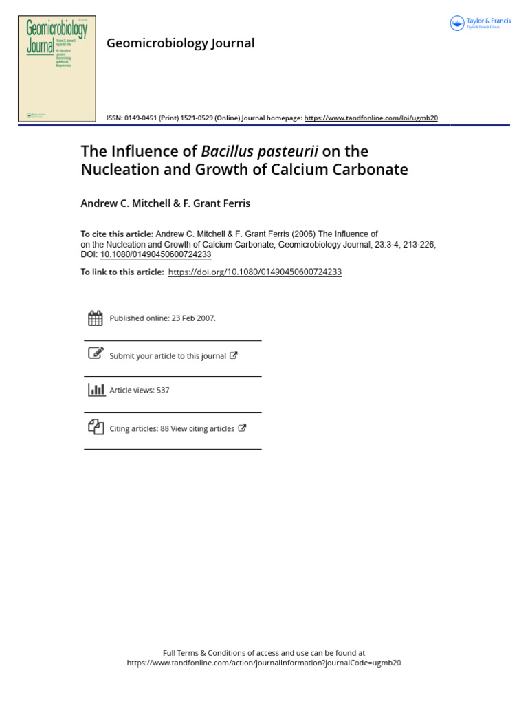 The Influence of Bacillus Pasteurii On The Nucleation and Growth of ...