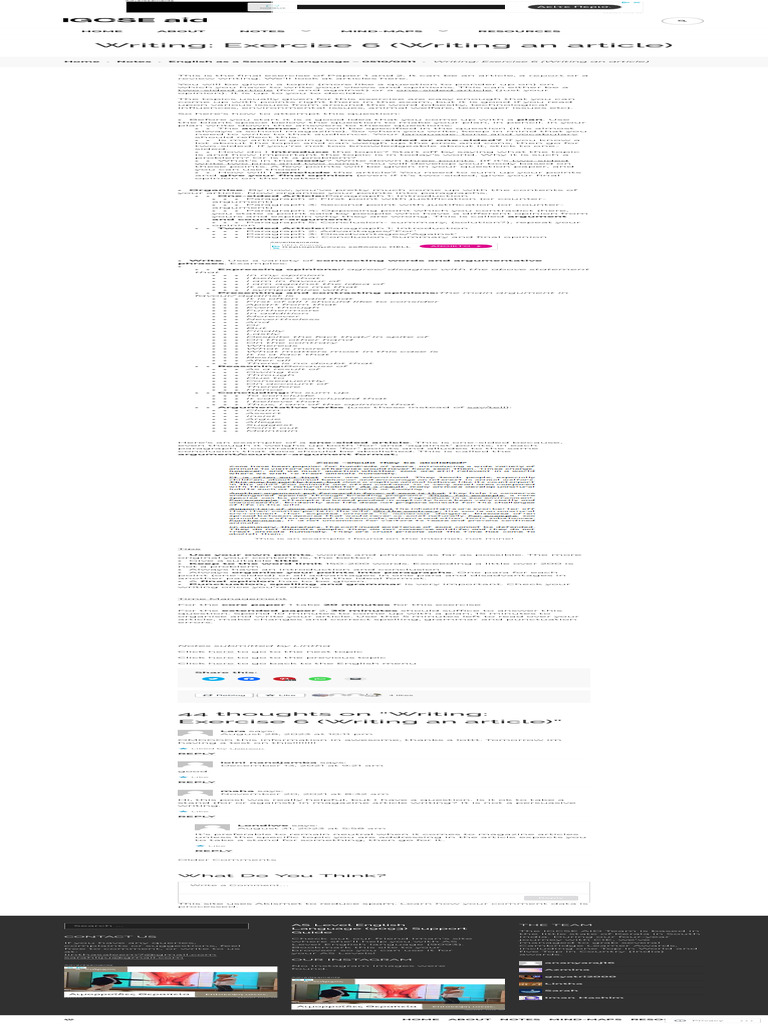 Writing Exercise 6 (Writing An Article) - IGCSE | PDF | Argument | Cognitive Science