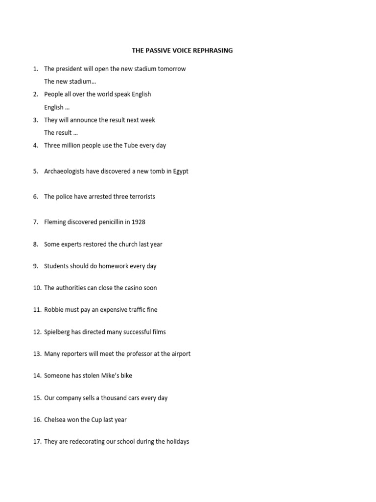 Passive Voice Practice Rephrasing | PDF | Travel