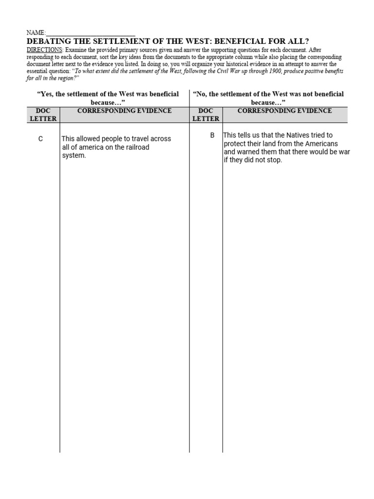 Settlement of The West DBQ | PDF | Essays | Argument
