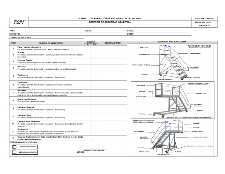 101 Check List de Escalera Con Plataforma Sgssoma-Tcpi-F-101 | PDF ...