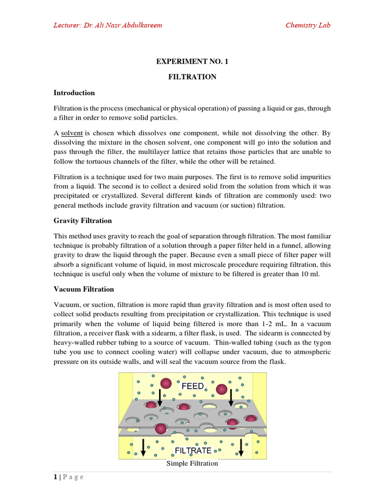 Gravity Filtration Experiment in Chemistry | PDF | Filtration ...