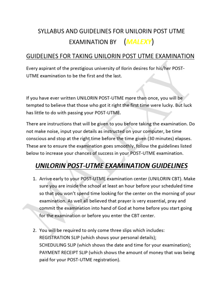 Unilorin Post UTME Exam Guidelines | PDF | Grammatical Number | Nigeria