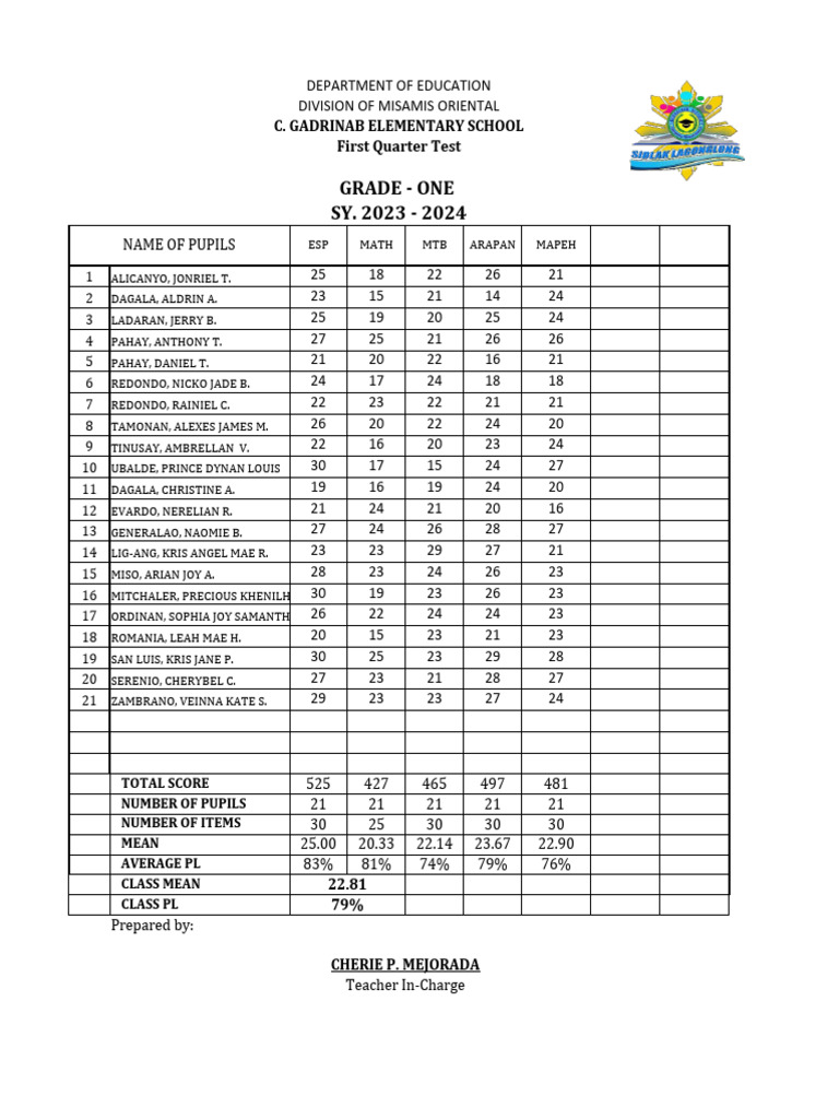 Grade 6 Exam Results Summary | PDF | Schools | Social Institutions