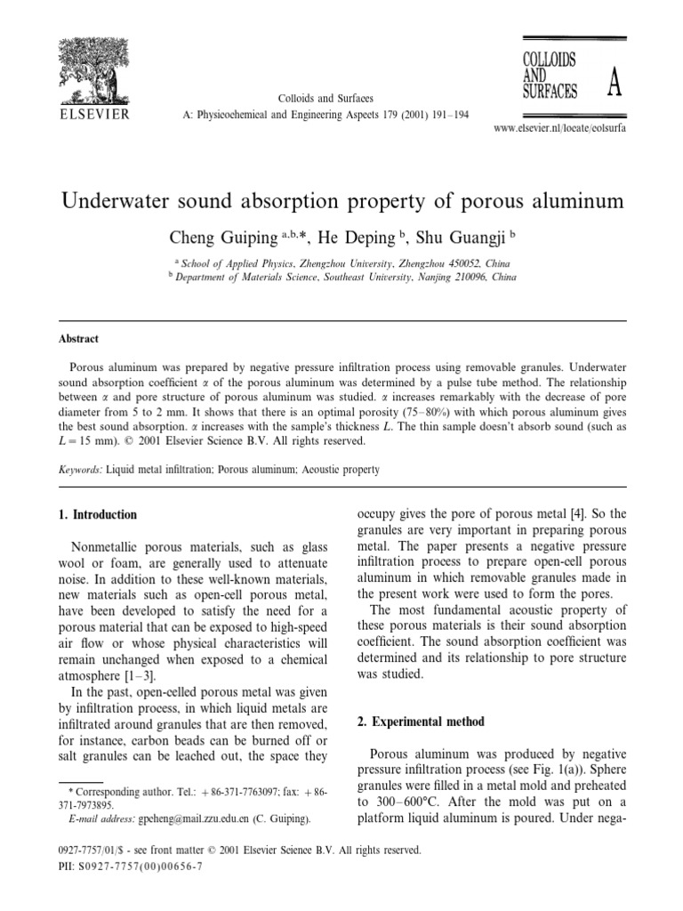 Underwater Sound Absorption Property of Porous Aluminum | Download Free ...