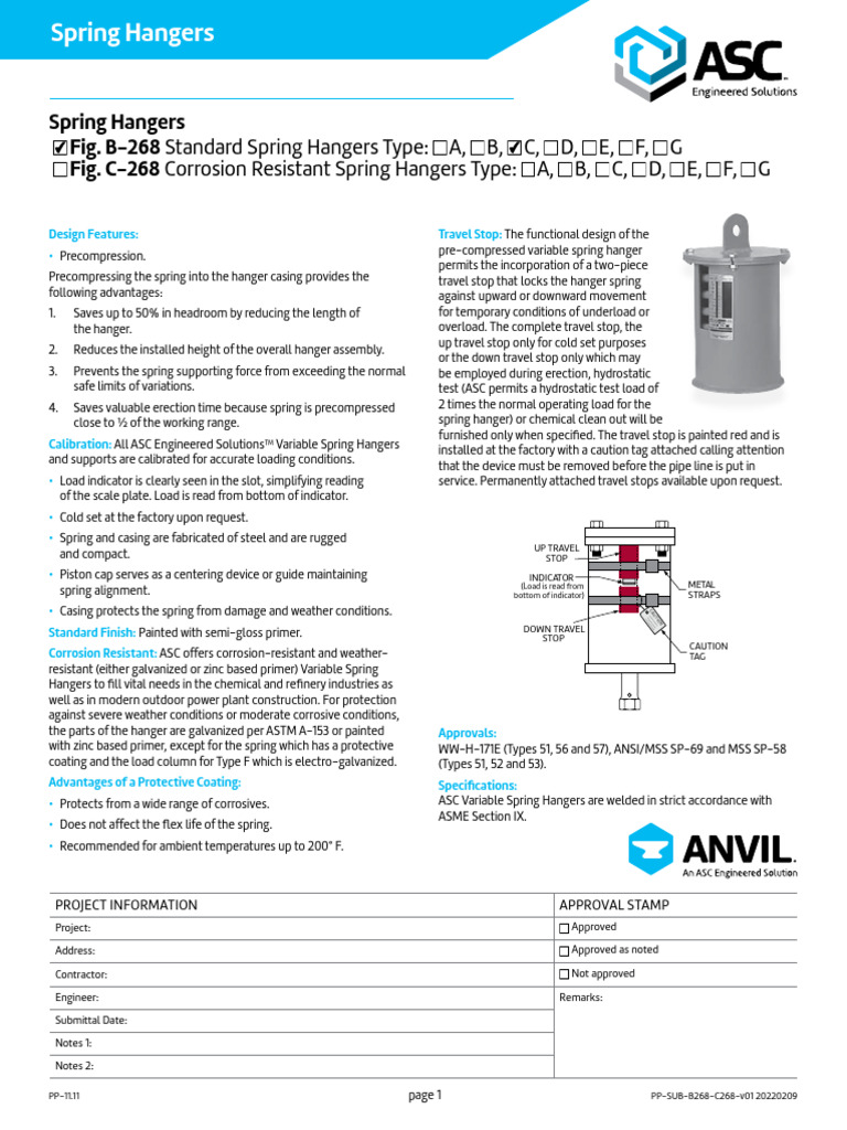 B-268 & C-268 Variable Spring Hanger Submittal | PDF | Corrosion | Pipe ...
