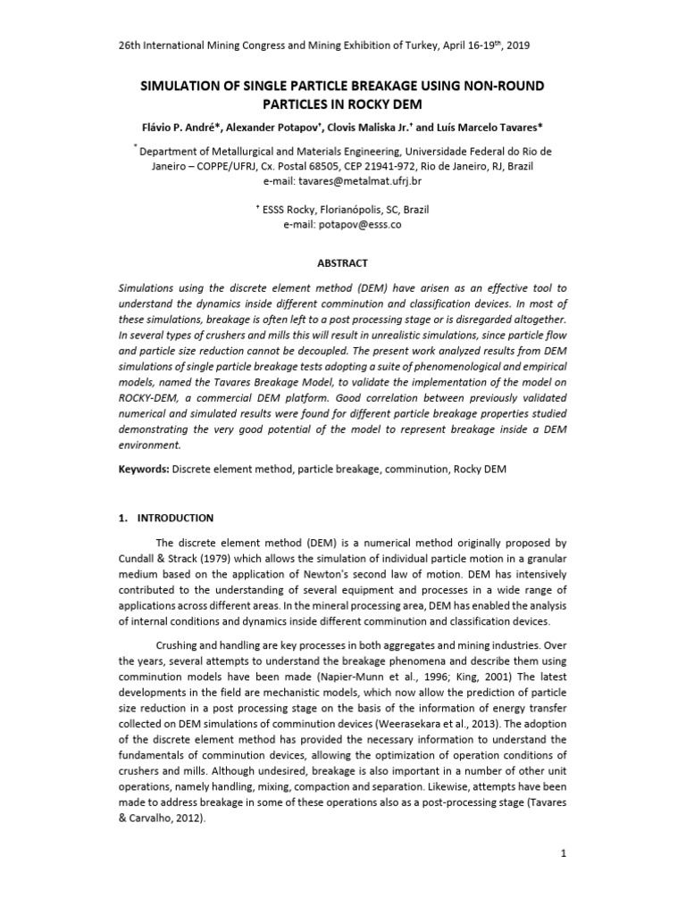 Simulation of Single Particle Breakage Using Non-Round in Rocky DEM-Tavares - IMCET2019 | PDF ...