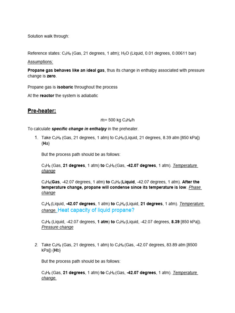 Pre-Heater:: Propane Gas Behaves Like An Ideal Gas, Thus Its Change in ...