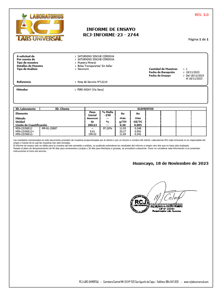 RCJ Informe-23-2744 - Saturnino Sinche Córdova | PDF