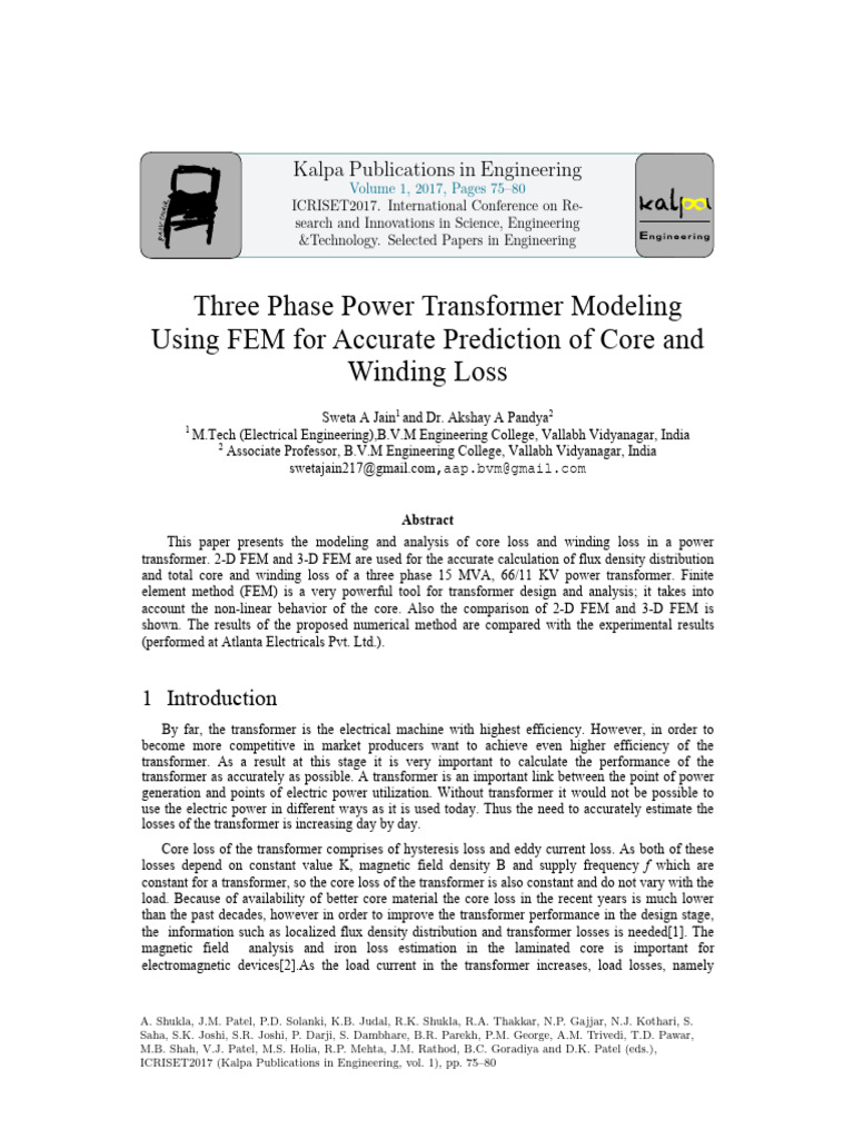 Three Phase Power Transformer Modeling Using Fem For Accurate