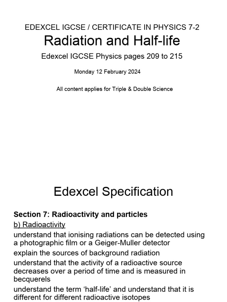 IGCSE 72 Radiation&HalfLife | PDF | Radioactive Decay | Isotope