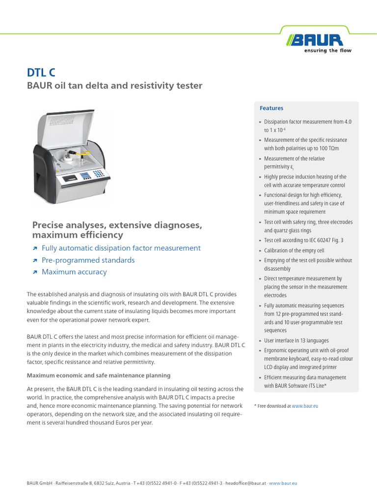 DS - Oil Tan Delta Resistivity Tester - DTL C - BAUR - en GB | PDF ...