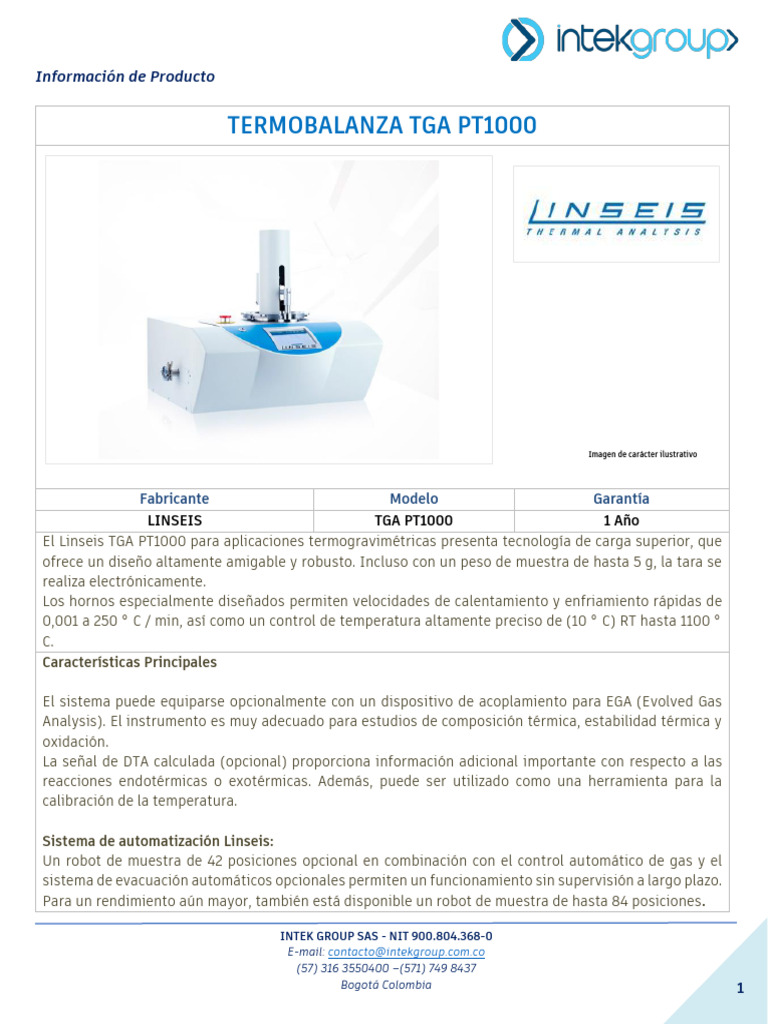 Ficha Termobalanza Tga pt1000 Linseis | PDF | Gases | Física Aplicada e ...