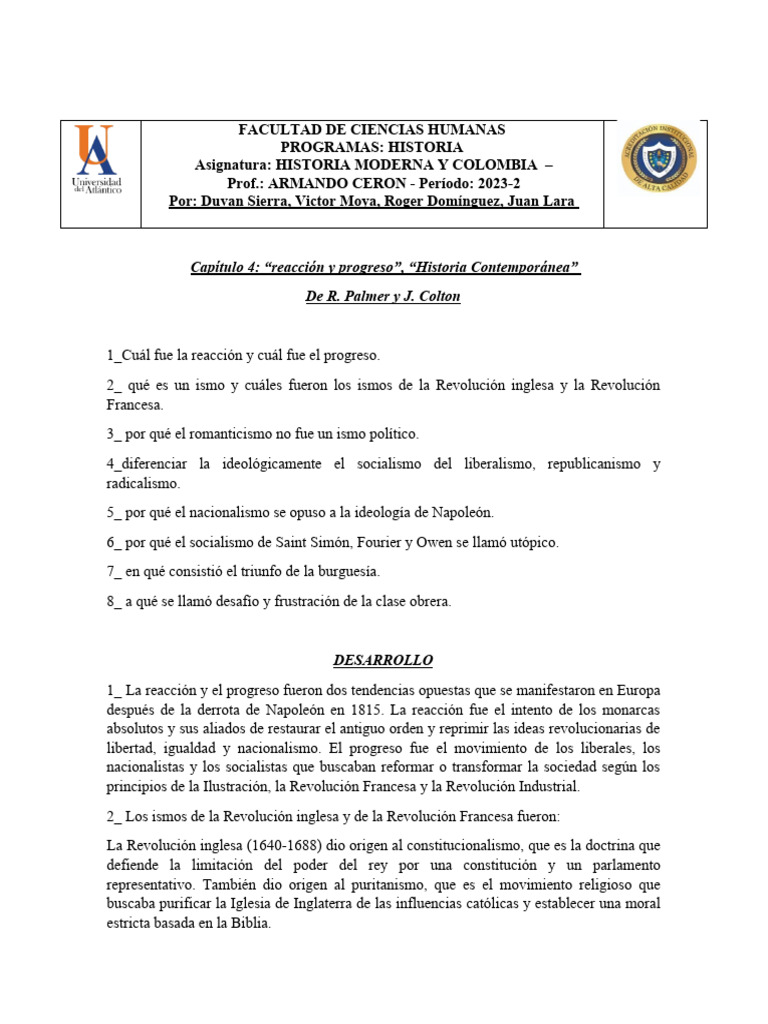 Reacción y Progreso en Historia Moderna | PDF | Liberalismo | Socialismo