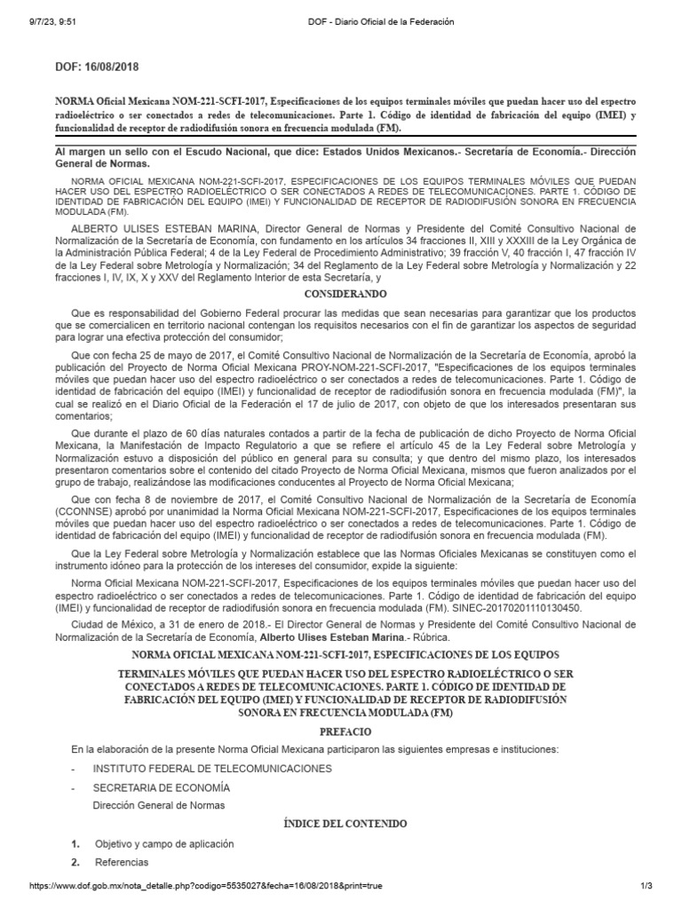 Nom 221 Scfi 2017 | PDF | Telecomunicaciones | México
