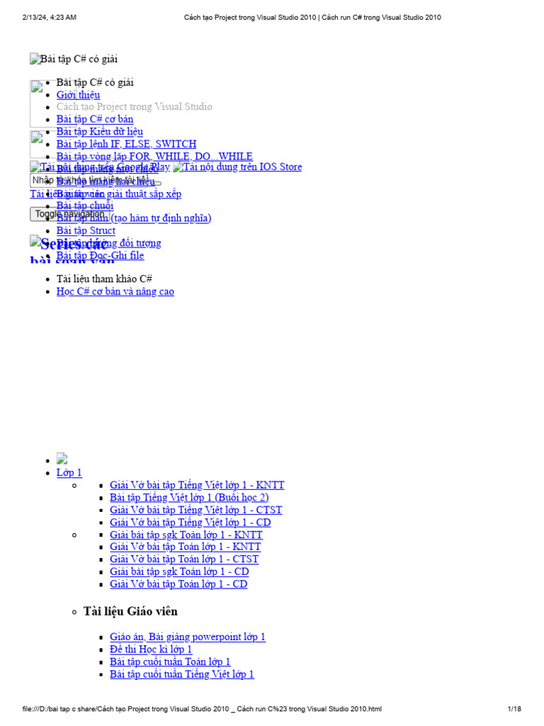 Cách T o Project Trong Visual Studio 2010 - Cách Run C# Trong Visual Studio 2010 | PDF