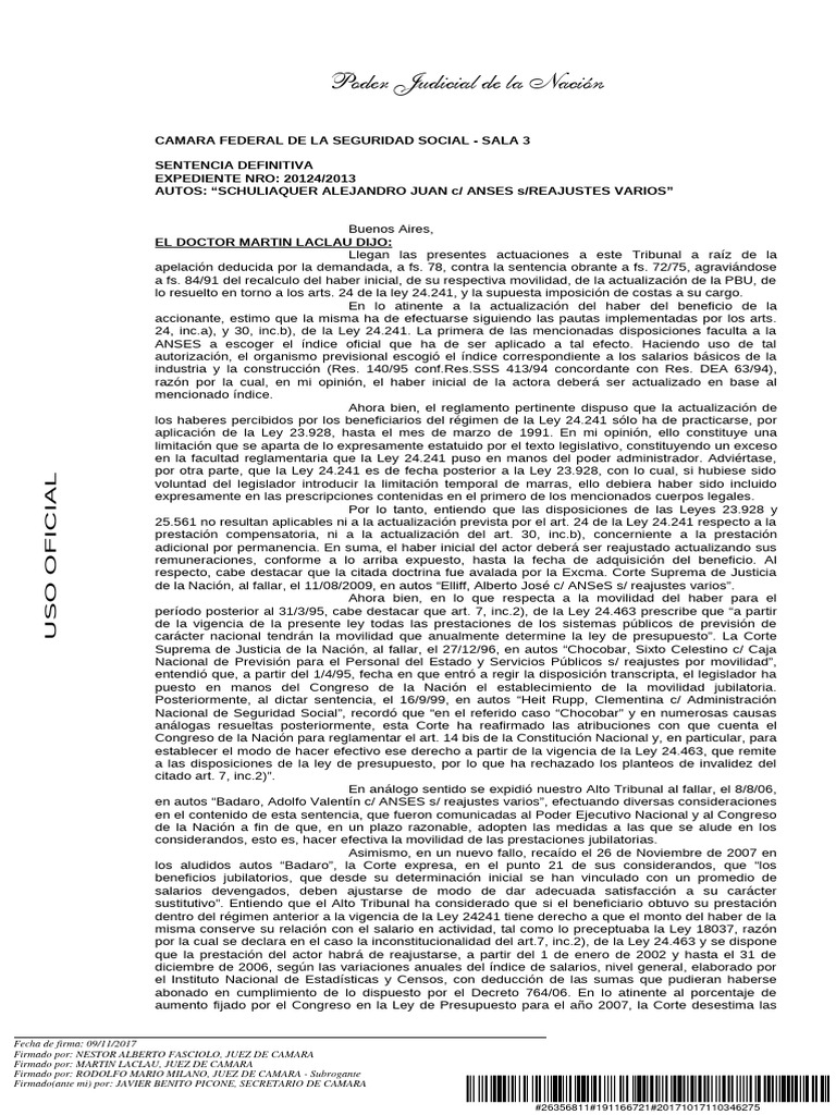 Jurisprudencia 2022 - Fallo Schuliaquer, Alejandro Juan Ejecución de Sentencia. Regulación de ...