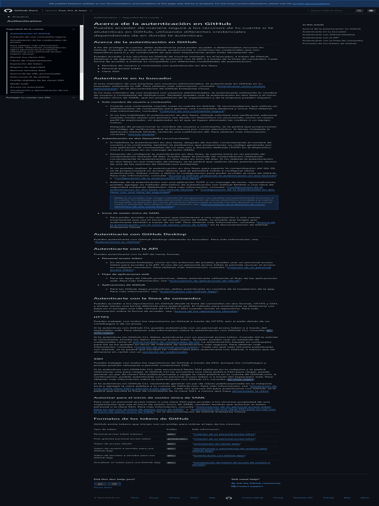 Acerca de La Autenticación en GitHub - GitHub Docs | PDF | Autenticación | Contraseña