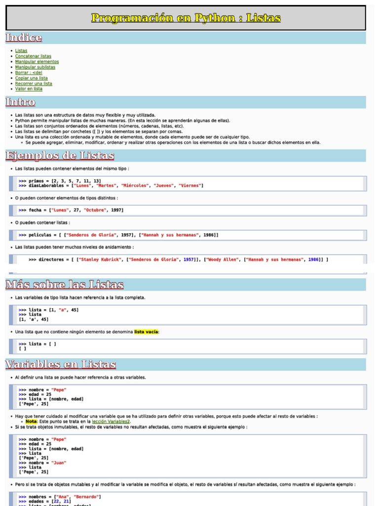 Guía de Listas en Python | PDF | Python (lenguaje de programación) | Ingeniería Informática