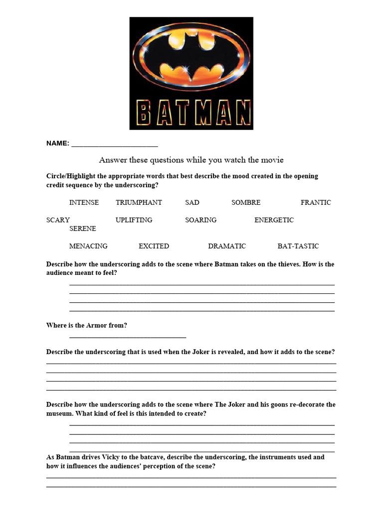 BATMAN Movie Worksheet - 7YE | Download Free PDF | Batman