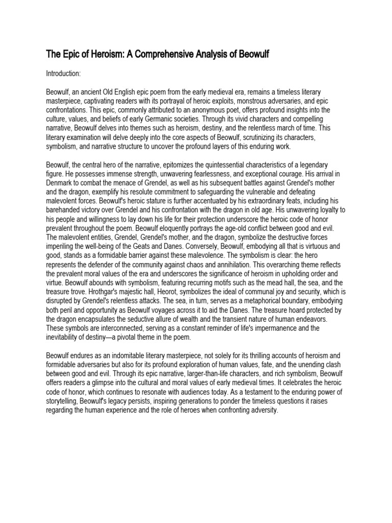 Literary Analysis On Beowulf | Download Free PDF | Beowulf | Hero