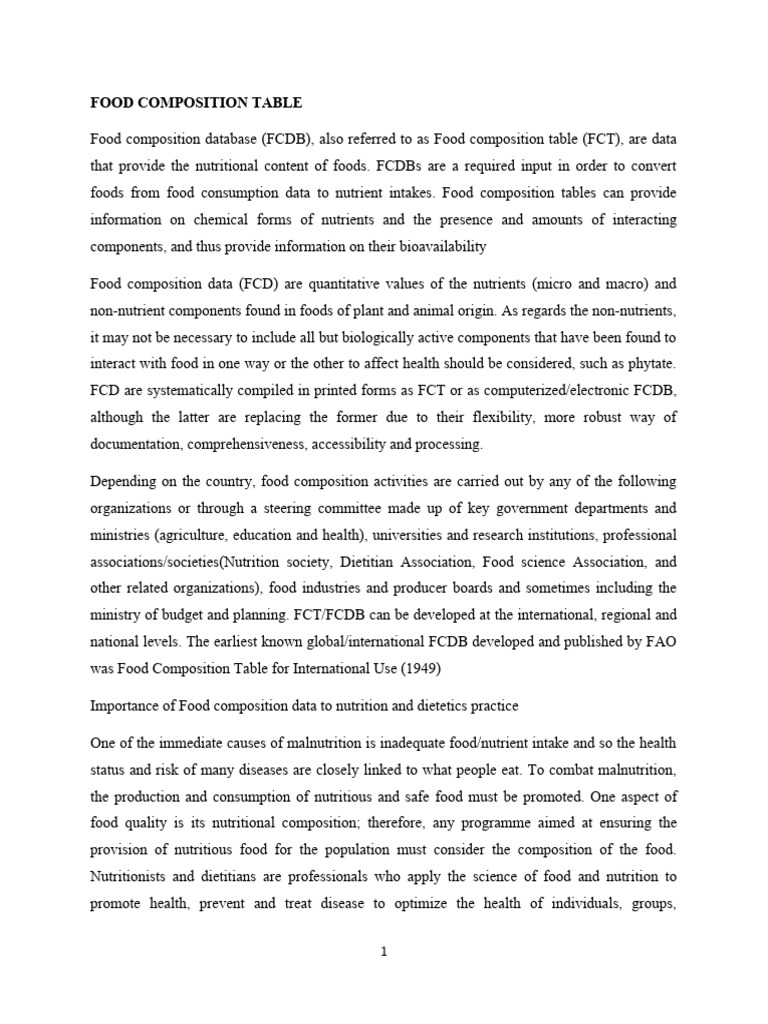 Food Composition Table | PDF | Dietitian | Determinants Of Health
