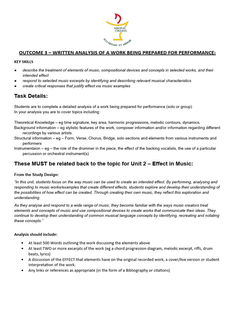 VCE Music Performance Analysis Guide | PDF | Language Arts & Discipline