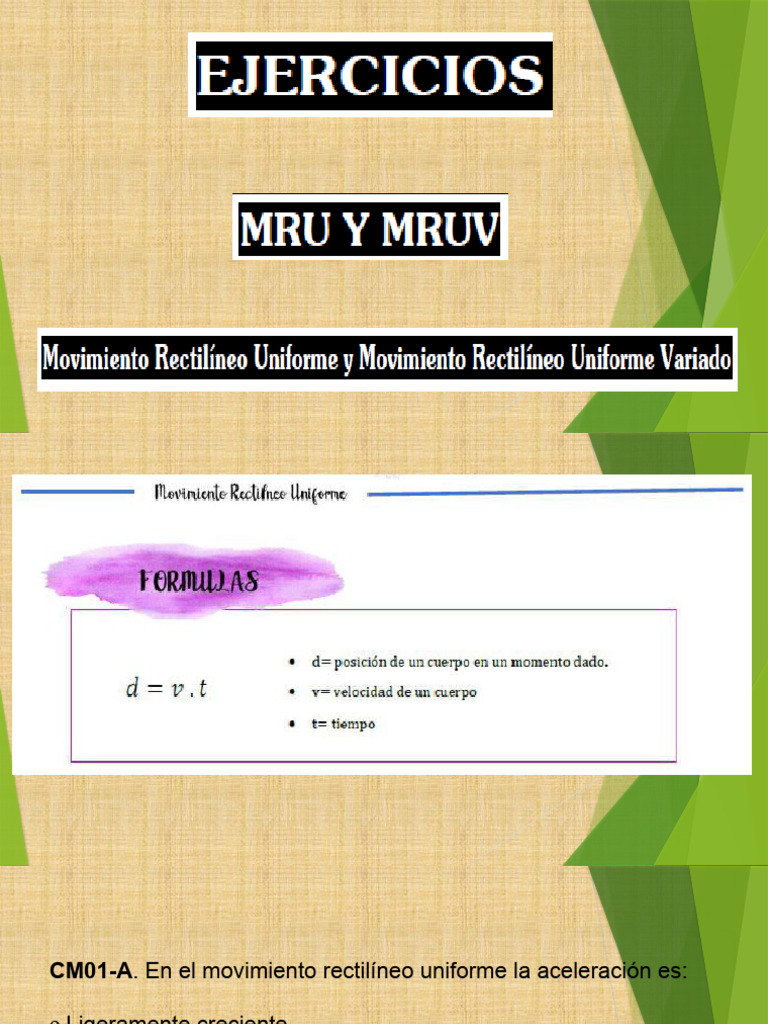 MRU MRUV EJERCICIOS | PDF | Aceleración | Velocidad
