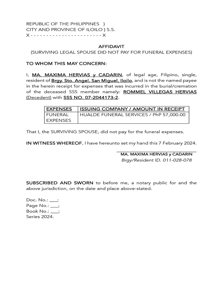 Affidavit of Funeral Expenses V2 | PDF