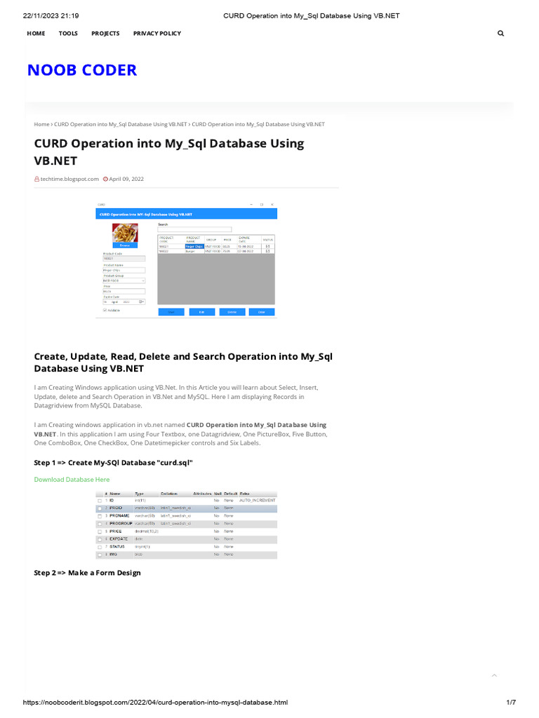 Curd Operation Into My Sql Database Using Pdf My Sql Computing