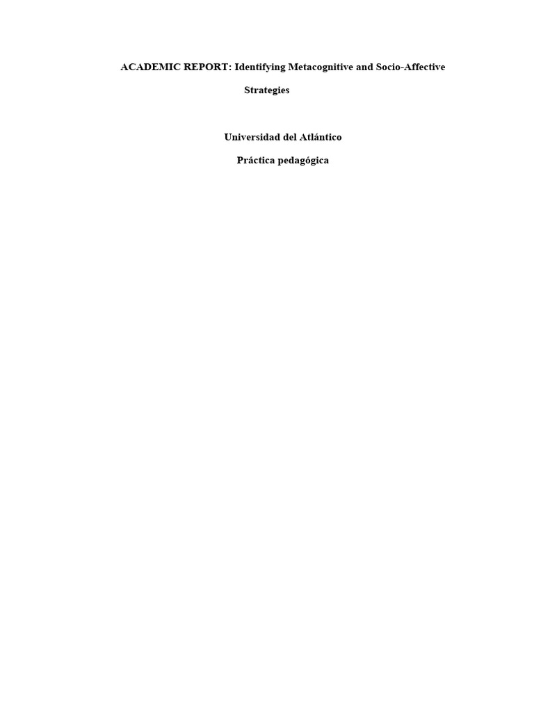 Academic Report Identifying Metacognitive And Socio Affective Strategies Pdf Metacognition