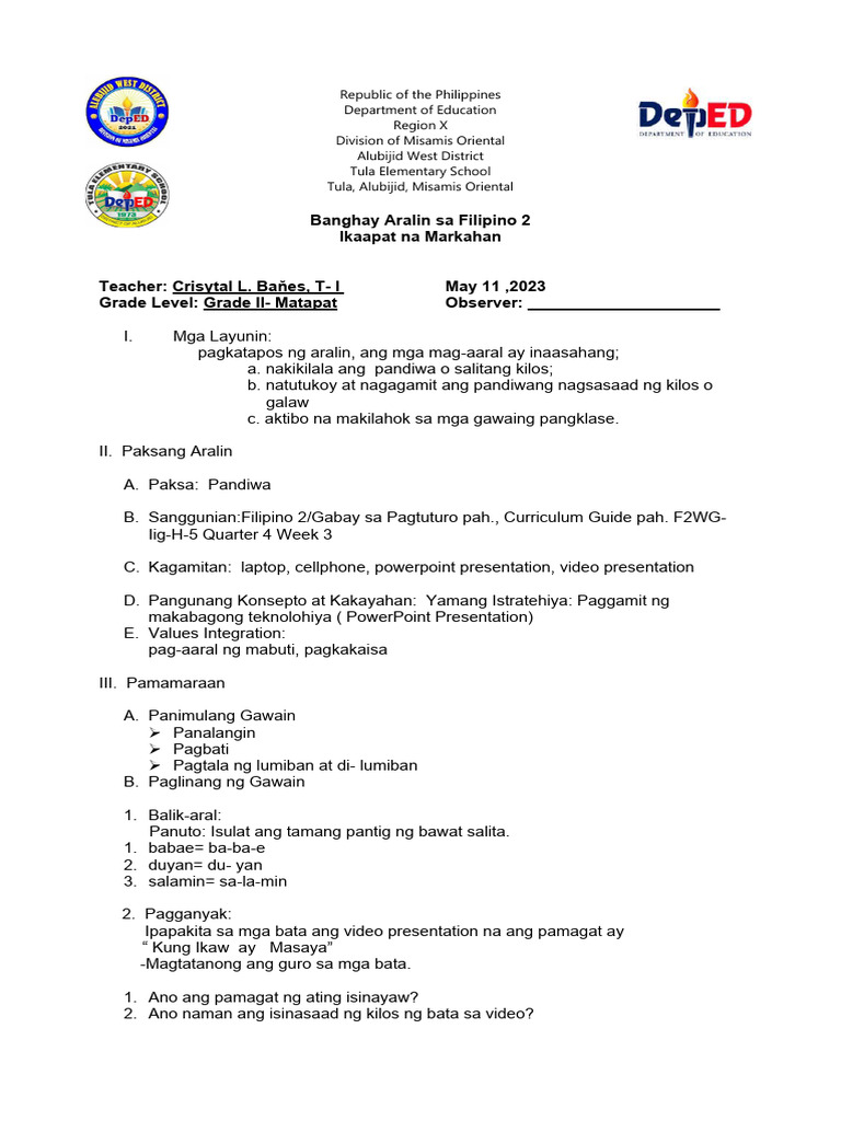 COT 2 LESSON PLAN FINAL | PDF