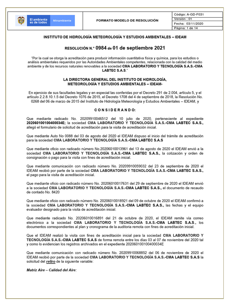 Acreditación Ambiental CMA LABTEC | PDF | Partículas | Entorno natural