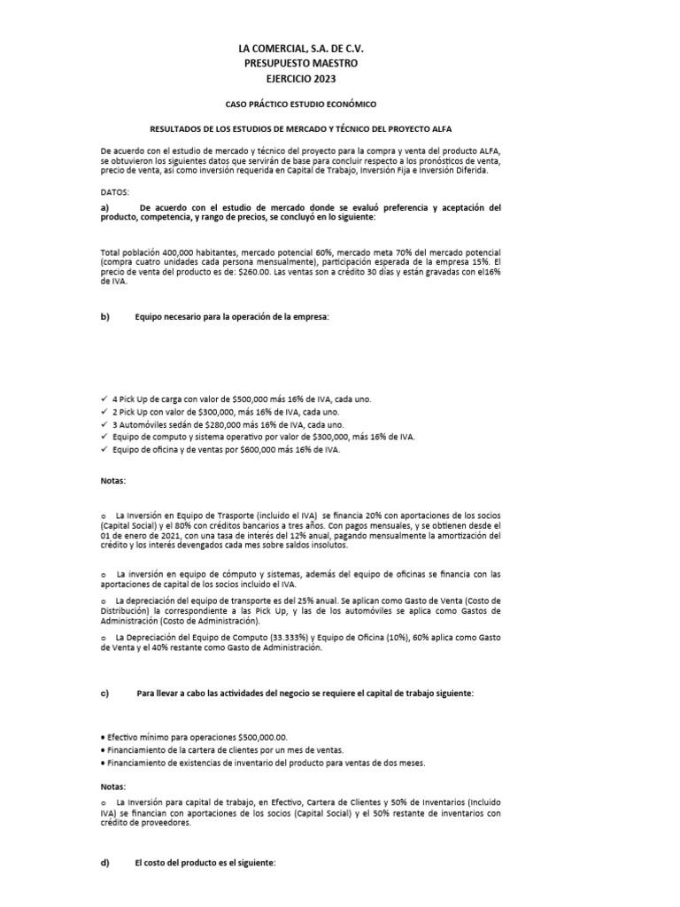 Cont. Admva. - Base Modelo Presupuesto Maestro (Operativo y Financiero) - Ago-Dic 23 | PDF ...