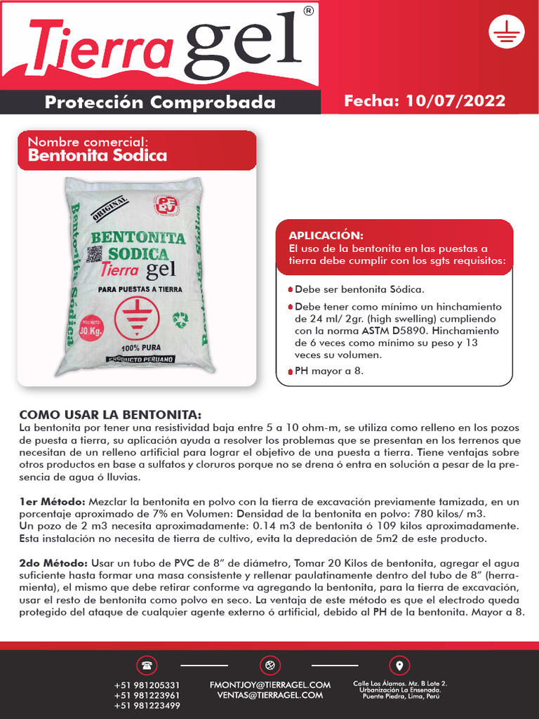 Ficha Técnica Bentonita Tierra Gel | PDF