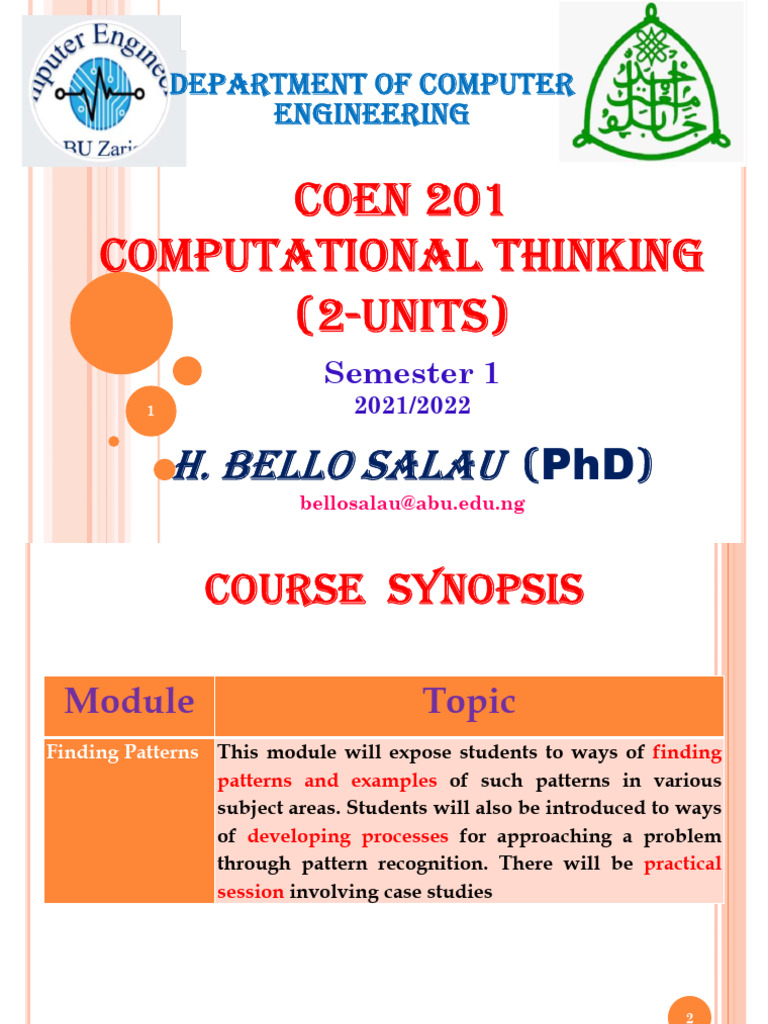 COEN 201 Computational Thinking | PDF | Thought | Cognition