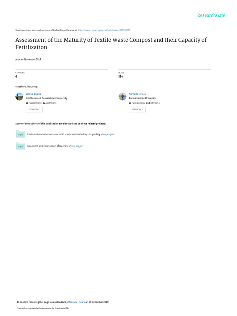 Assessment of The Maturity of Textile Waste Compost and Their Capacity ...