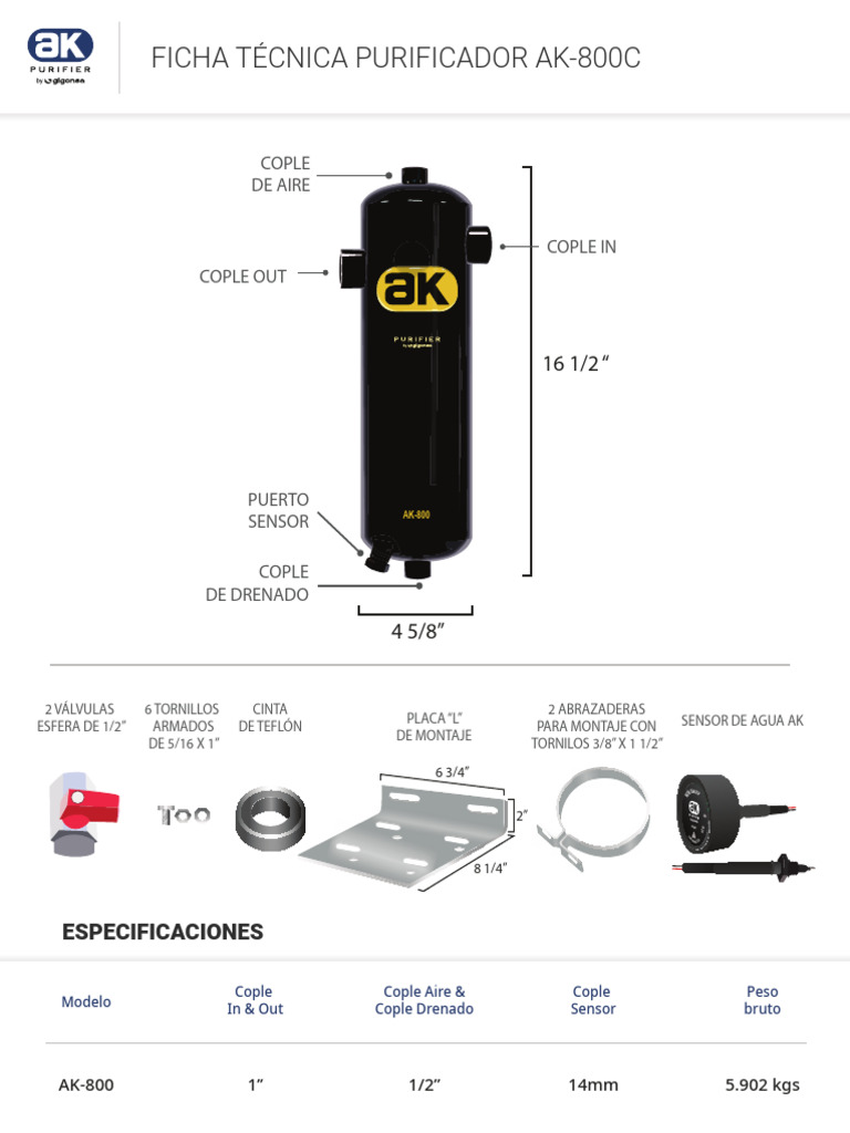 AK PURIFIER - Ficha Técnica Purificador AK-800C | PDF