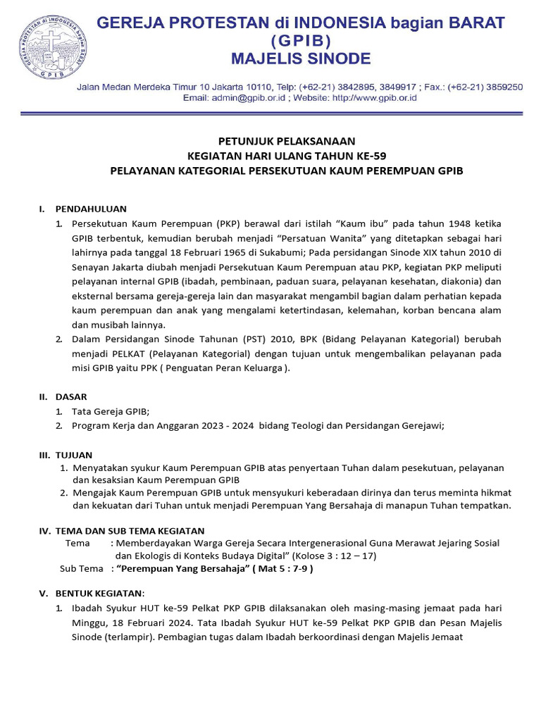 Juklak HUT Ke 59 Pelkat PKP GPIB | PDF