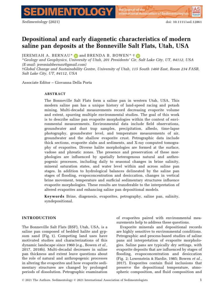 Depositional and Early Diagenetic Characteristics of Modern Saline Pan Deposits at The ...