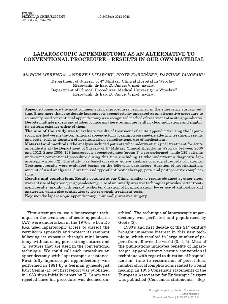 Laparoscopic Appendectomy As An Alt | PDF | Surgery | Gastroenterology