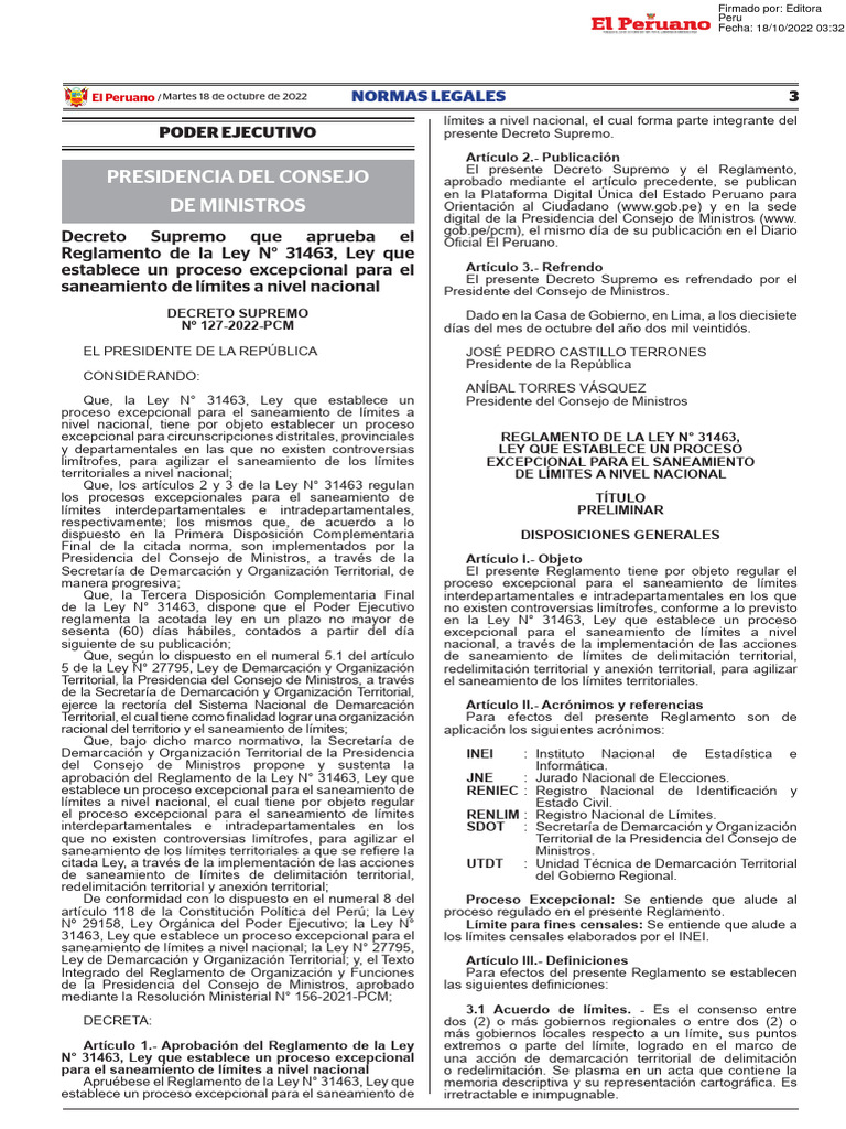 Decreto Supremo Nº 127-2022-Pcm | PDF | Regulación | Perú