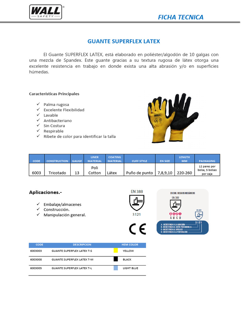 Ficha Tecnica - GUANTE SUPERFLEX LATEX WALL FICHA TECNICA | PDF