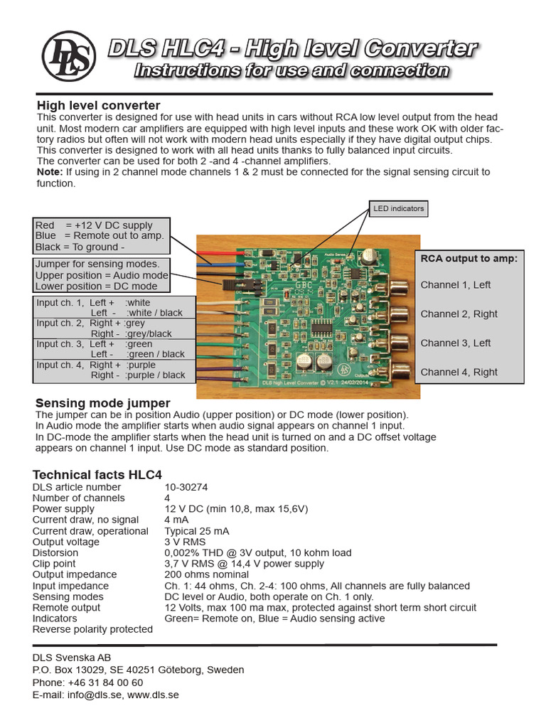 DLS HLC4 - High Level Converter: Instructions For Use and Connection | Download Free PDF ...