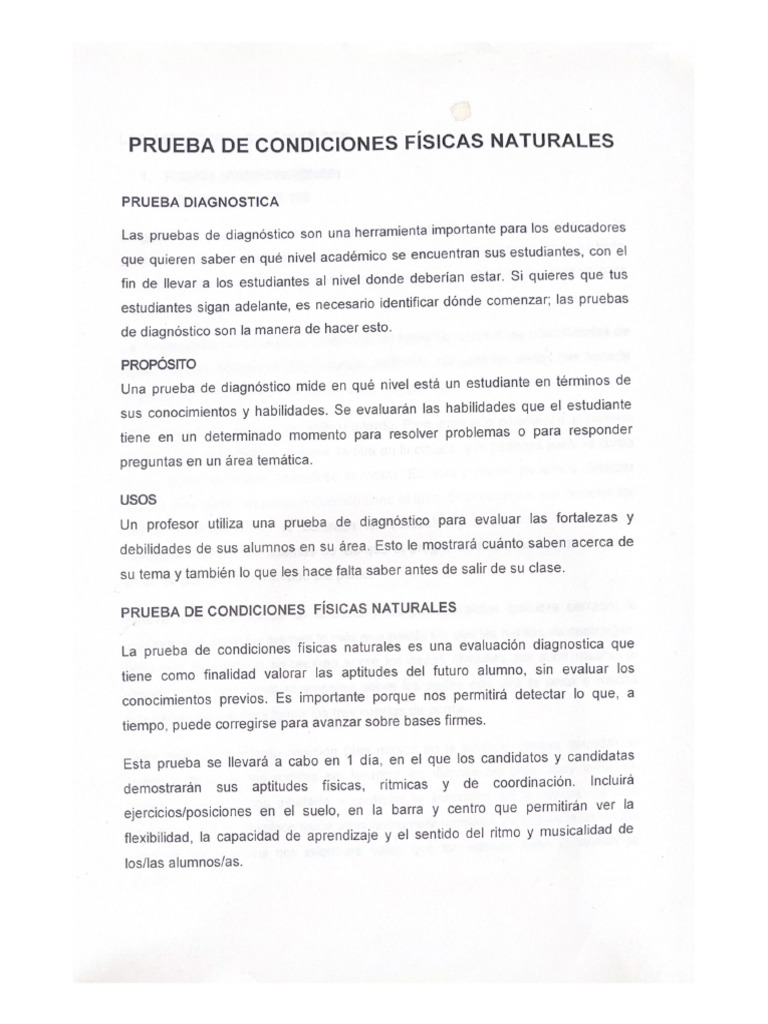 PRUEBA DE CONDICIONES FÍSICAS NATURALES | PDF