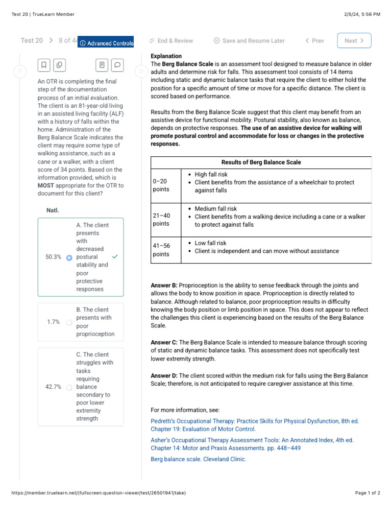Berg Balance Test | PDF | Balance (Ability) | Clinical Medicine