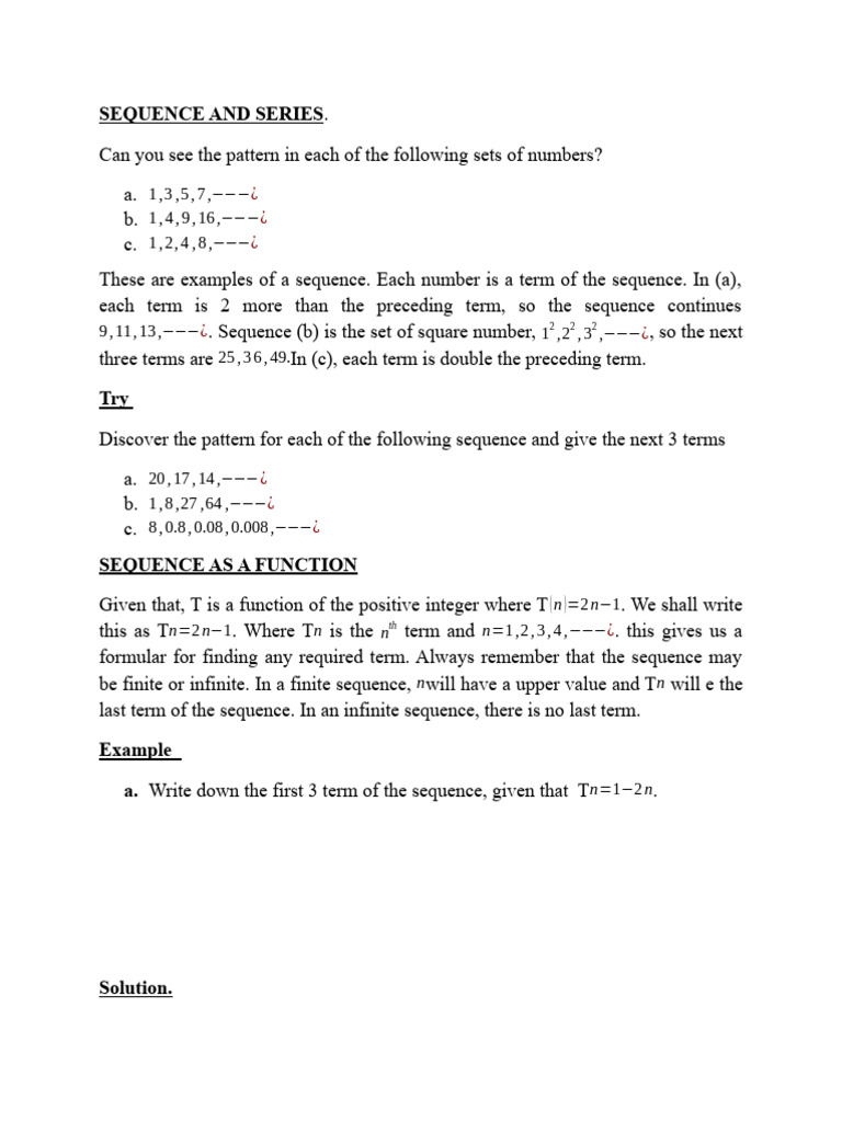 Sequence And Series Pdf Sequence Numbers