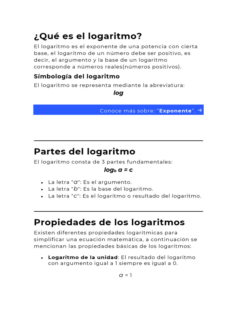 Partes y tipos de logaritmos | PDF | Logaritmo | Exponenciación