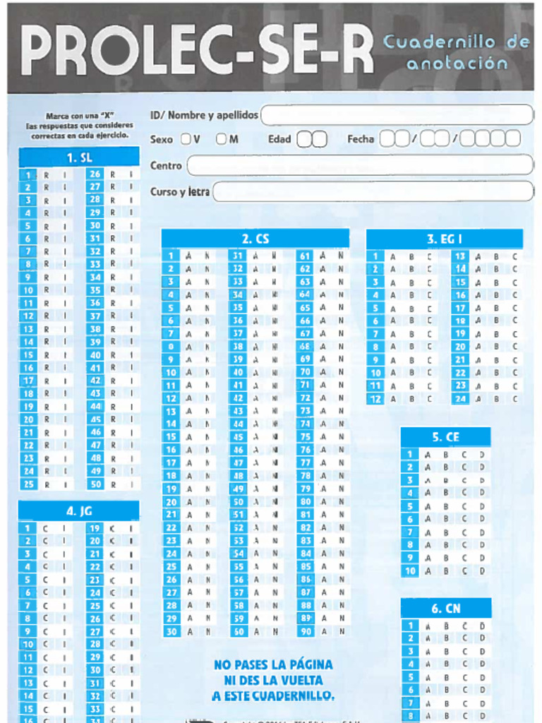 PROLEC SE-R Cuadernillo de Anotación | PDF